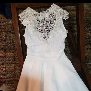 The Vintage Shop | Dresses | Pure White Dress With Lace Top Flare ...